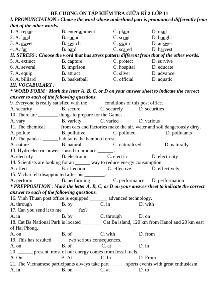 ĐỀ CƯƠNG GHK 2 LỚP 11 | PDF