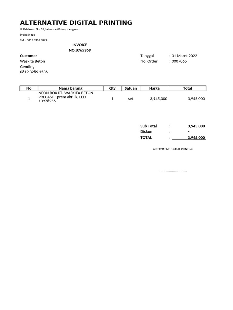 Form Nota Neon Box Dan Toko Bangunan | PDF
