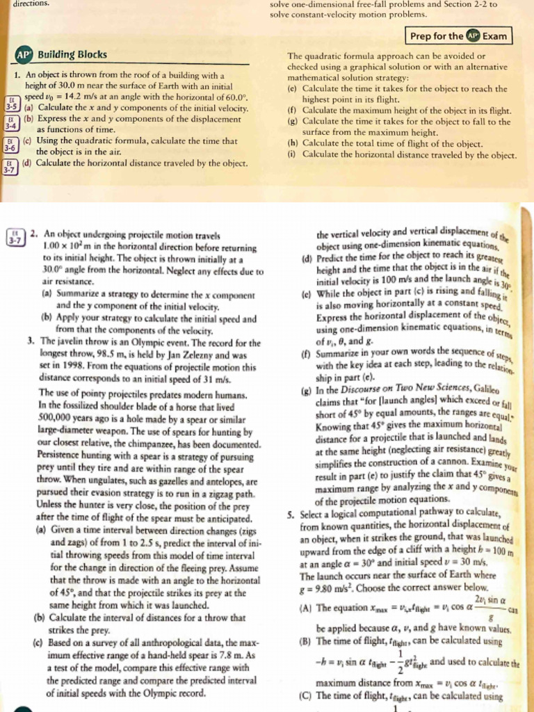 Vectors and projectiles AP practice qns | PDF