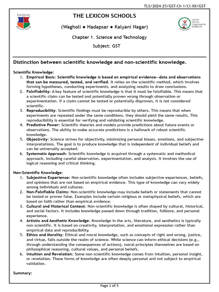 GST Class XII - CH 1 Science and Technology | PDF