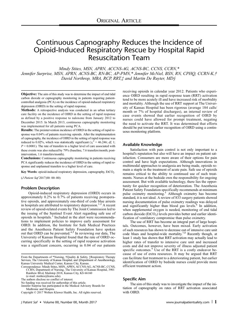 Continuous Capnography Reduces The Incidence of Opioid-Induced ...