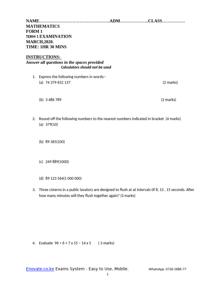 2020 F1 Maths End T1 QNS | PDF | Arithmetic | Mathematics