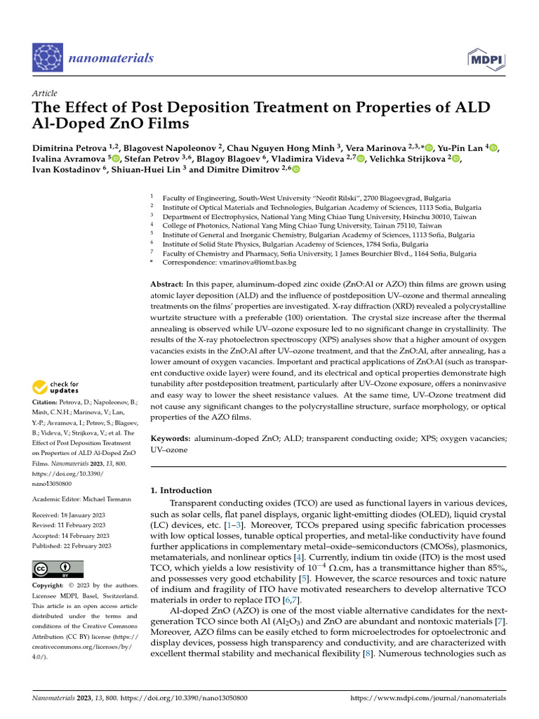 The Effect of Post Deposition Treatment On Properties of ALD Al-Doped ZnO Films | PDF | Phases ...