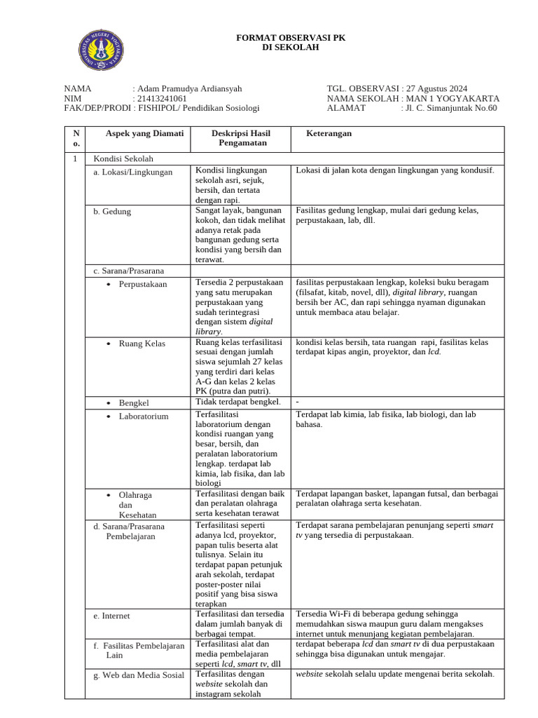 Format Lembar Observasi | PDF