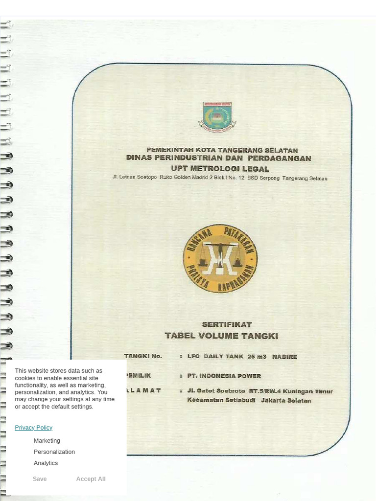 PDF Kalibrasi Sertifikat Tabel Vol Tangki Lfo Daily Tank 25 m3 ...