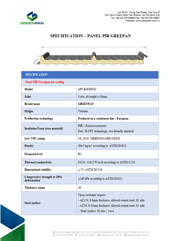 Spec Panel PIR Greenpan - EN | PDF