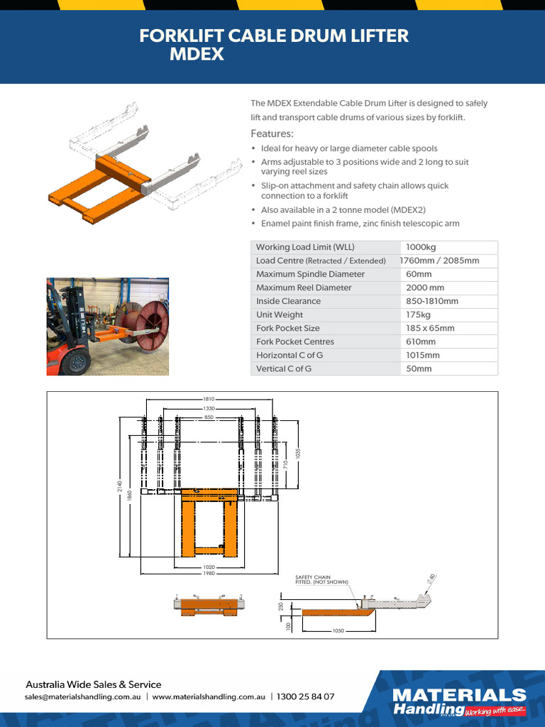 MH MDEX Forklift Cable Drum Lifter - Pro | PDF