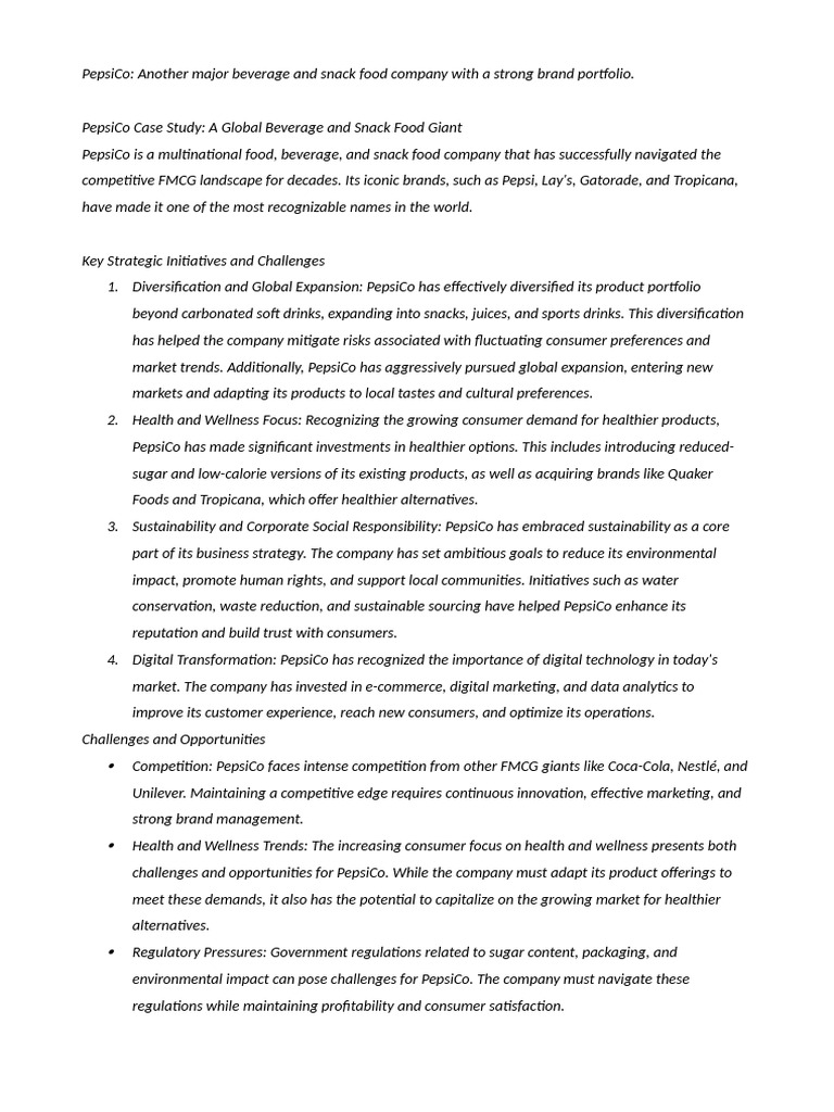 Pepsico Case Study Pdf