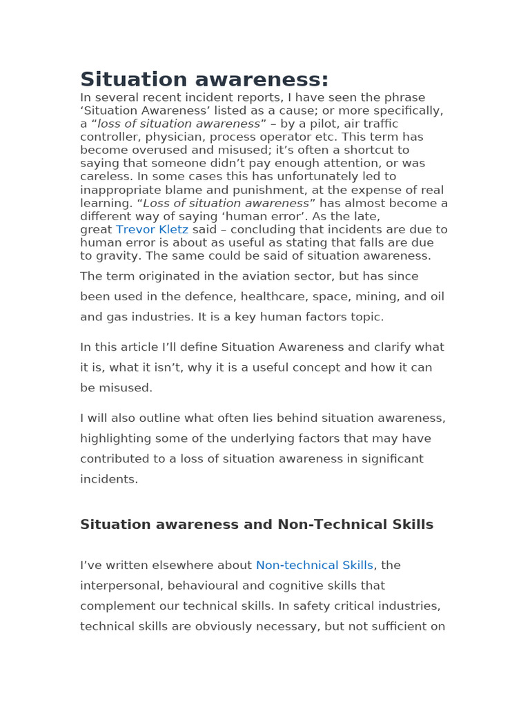Situation Awareness | PDF