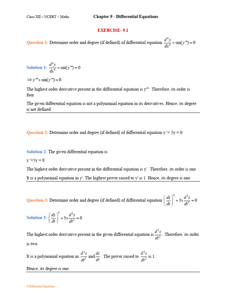 Chapter 9 - Differential Equations | PDF
