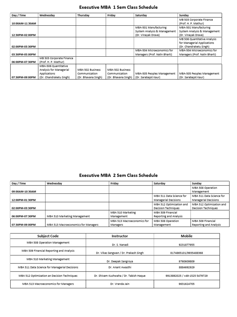 MBA 1 SEM TIME TABLE | PDF MBA 1 SEM TIME TABLE | PDF