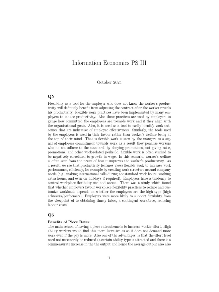 Information Economics | PDF | Piece Work | Employment