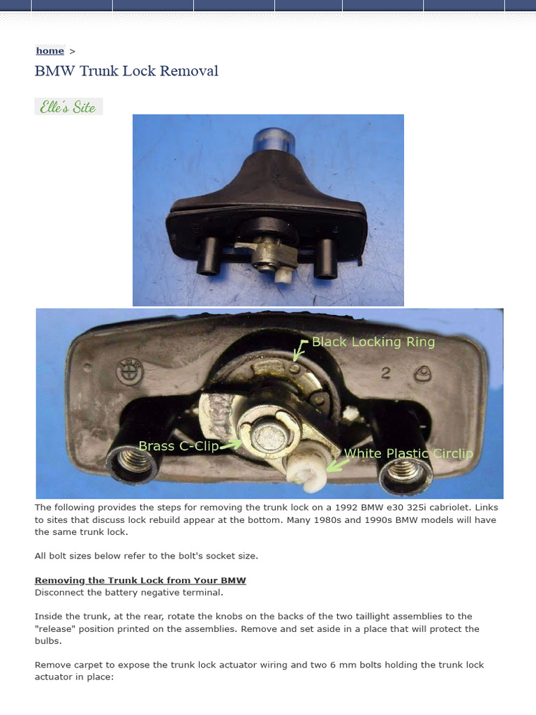 BMW Trunk Lock Removal | PDF | Manufactured Goods