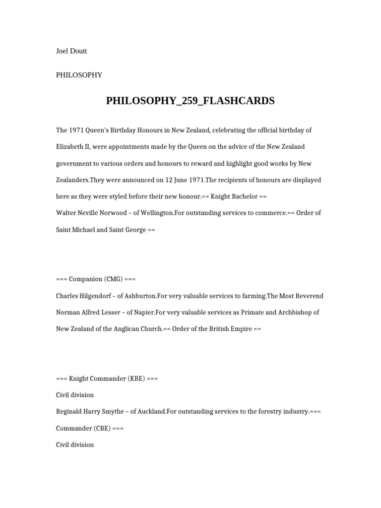 Philosophy 259 Flashcards | PDF
