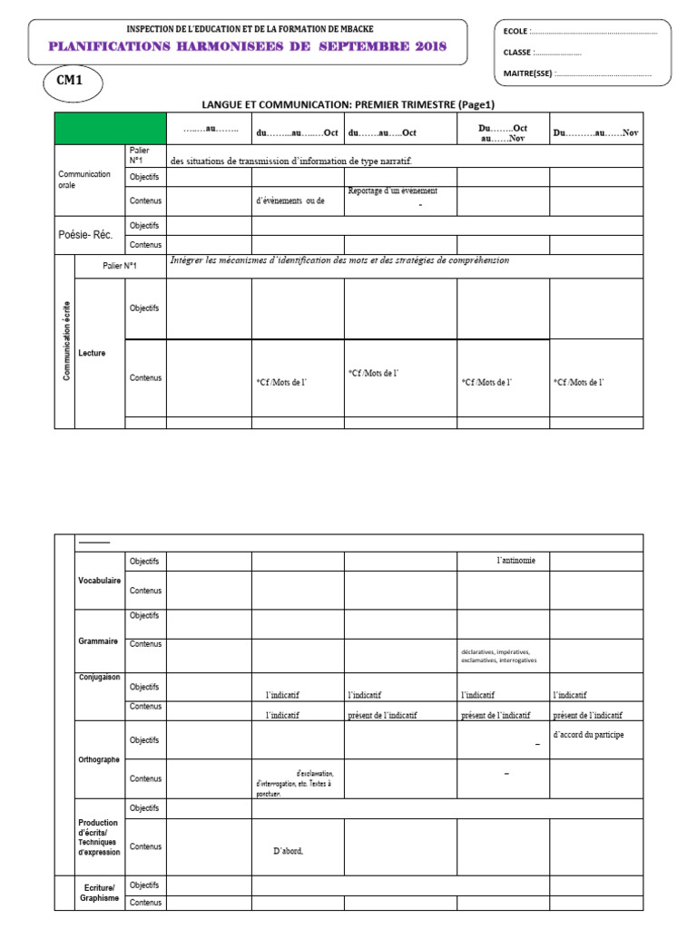 Planification Harmonisee Cm1 LC 1er Trim | PDF