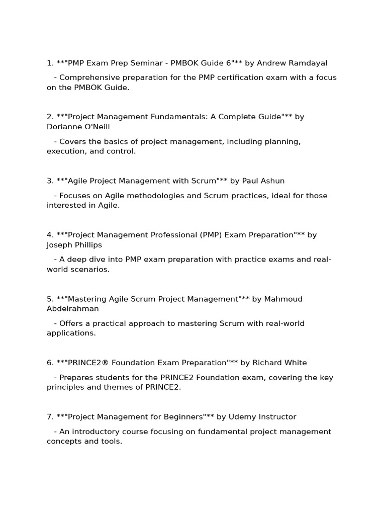 Udemy and Coursera List - PMP | PDF