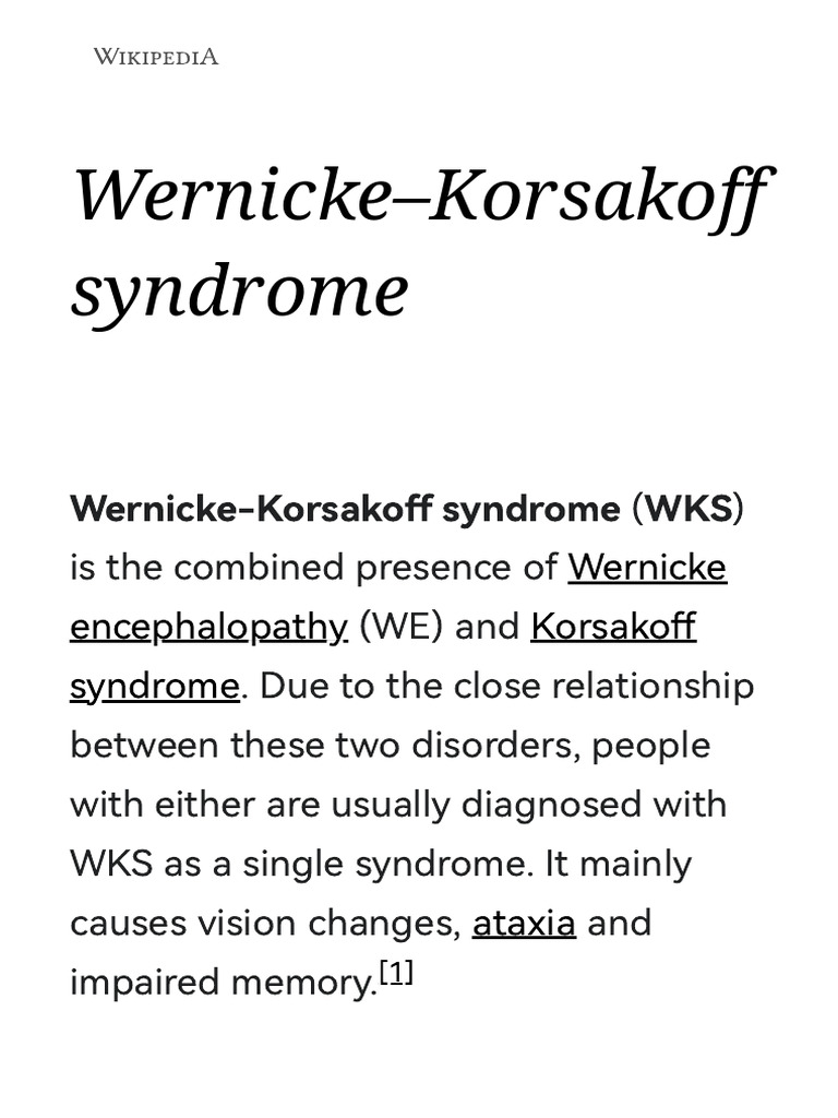 Wernicke-Korsakoff Syndrome - Wikipedia | PDF