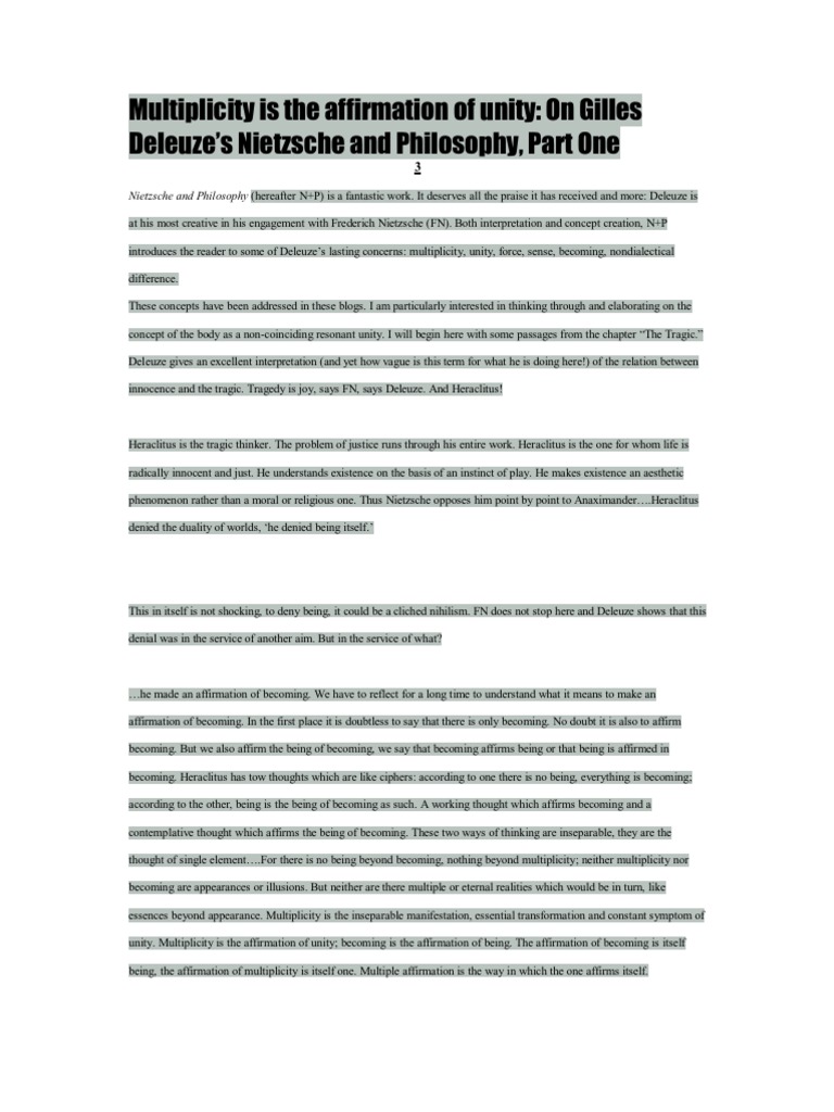 Multiplicity Is The Affirmation of Unity | PDF | Emergence | Gilles Deleuze