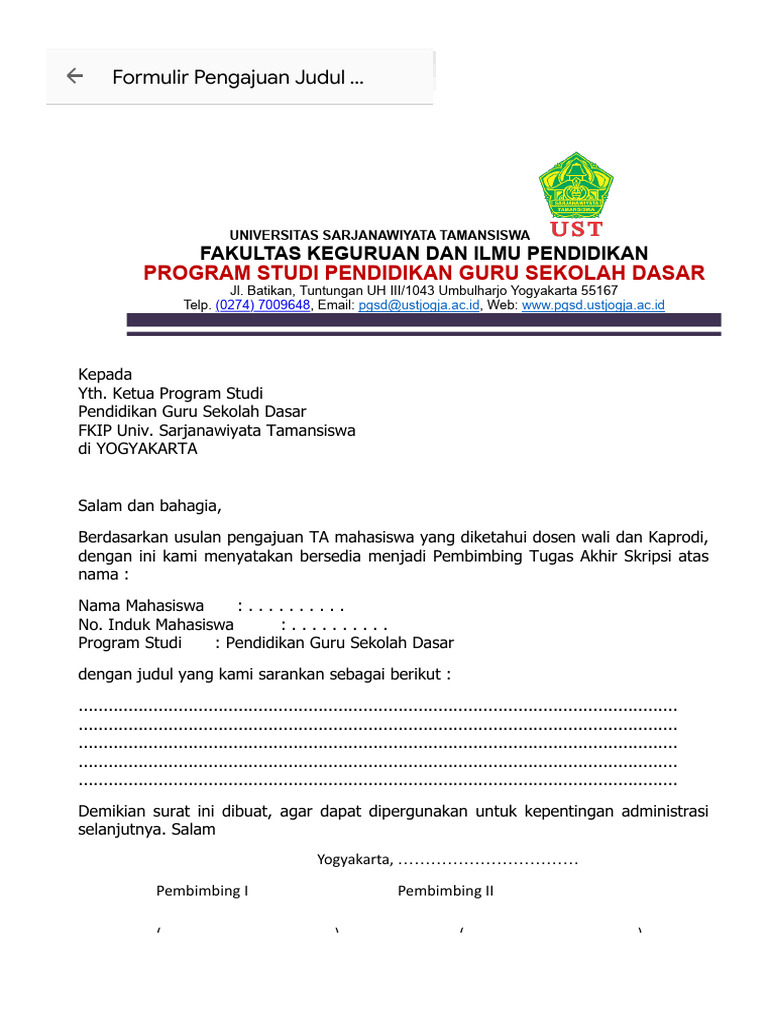 Formulir Pengajuan Judul TA 2023 | PDF