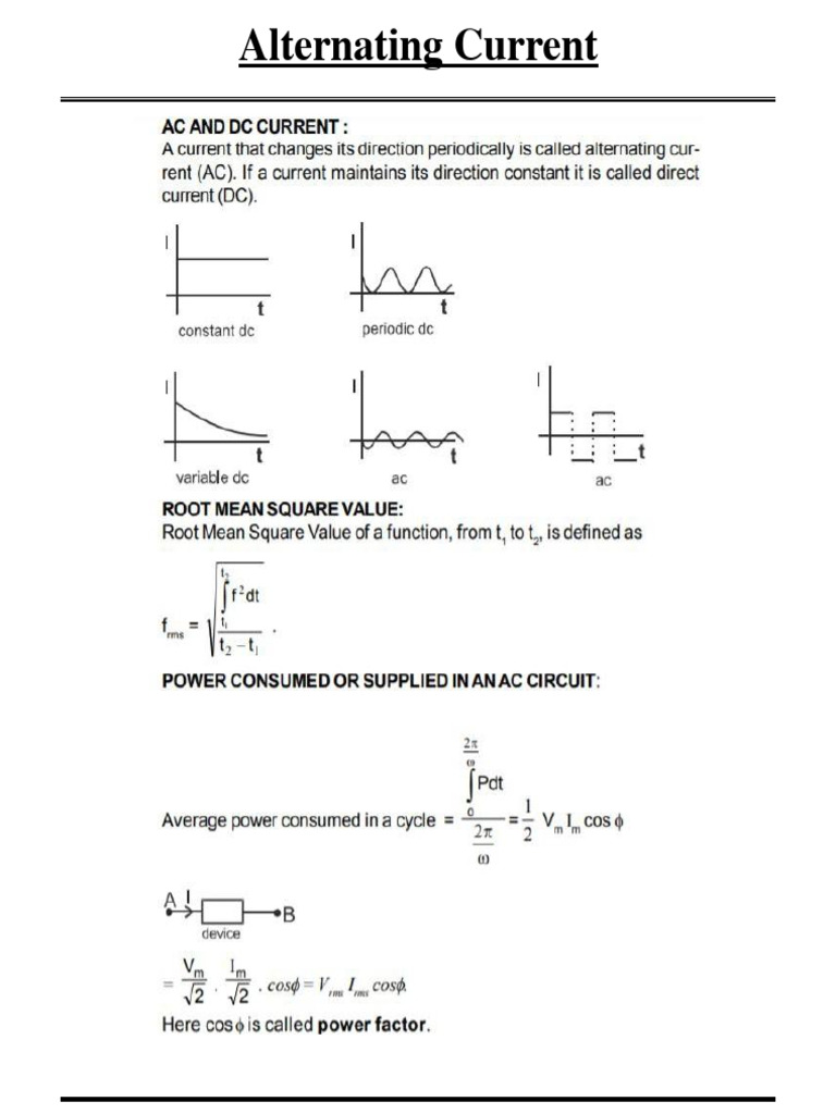 Alternating Current imp Formulas | PDF