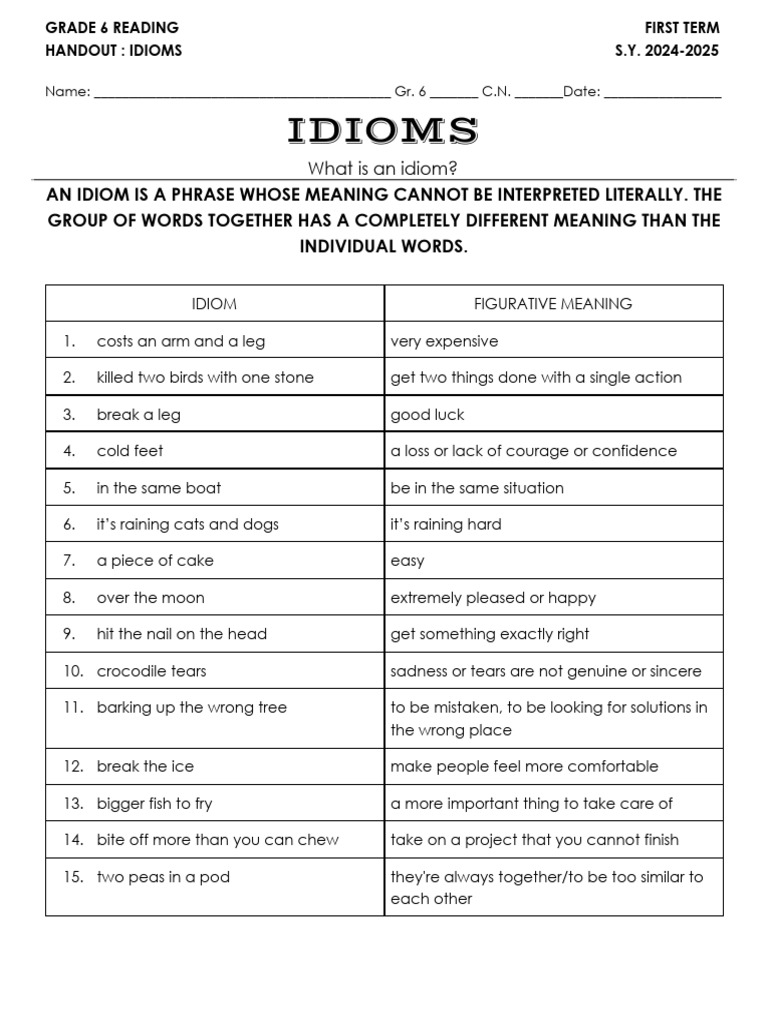 IDIOMS HO Answer Key | PDF