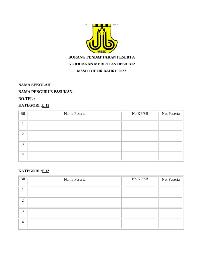 Borang Pendaftaran B12 | PDF