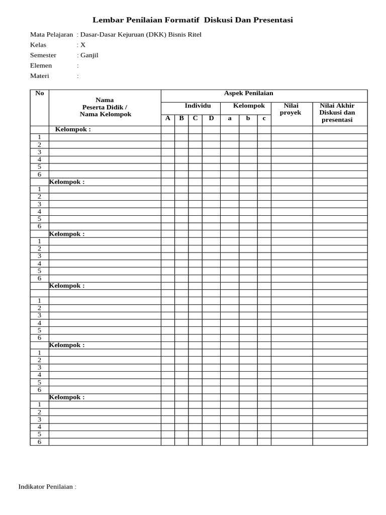 Lembar Penilaian Formatif Diskusi Dan Presentasi | PDF