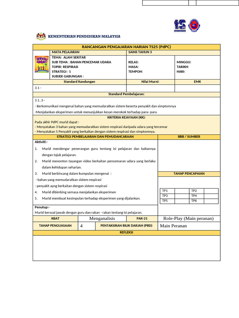 Contoh RPH Pendekatan Bertema | PDF
