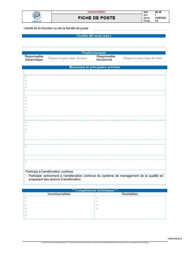 Fiche de Poste | PDF