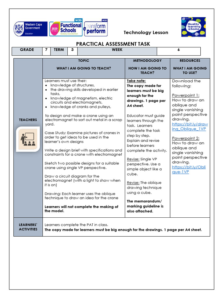 Lesson Plan GR 7 Technology T3 W6 | PDF | Crane (Machine) | Drawing