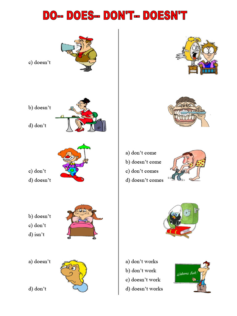 Do Does Dont Doesnt Test 20 Soruluk Simple Present Tense Testi 92412 | PDF