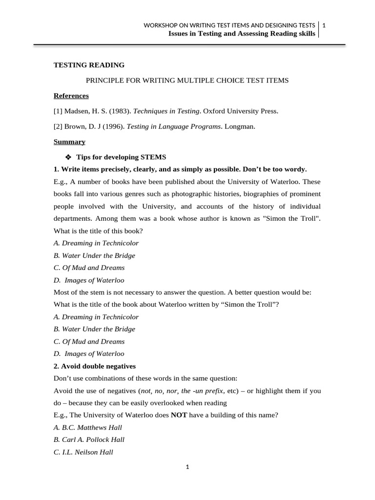 Writing MCQ - General Guide - Handout | PDF