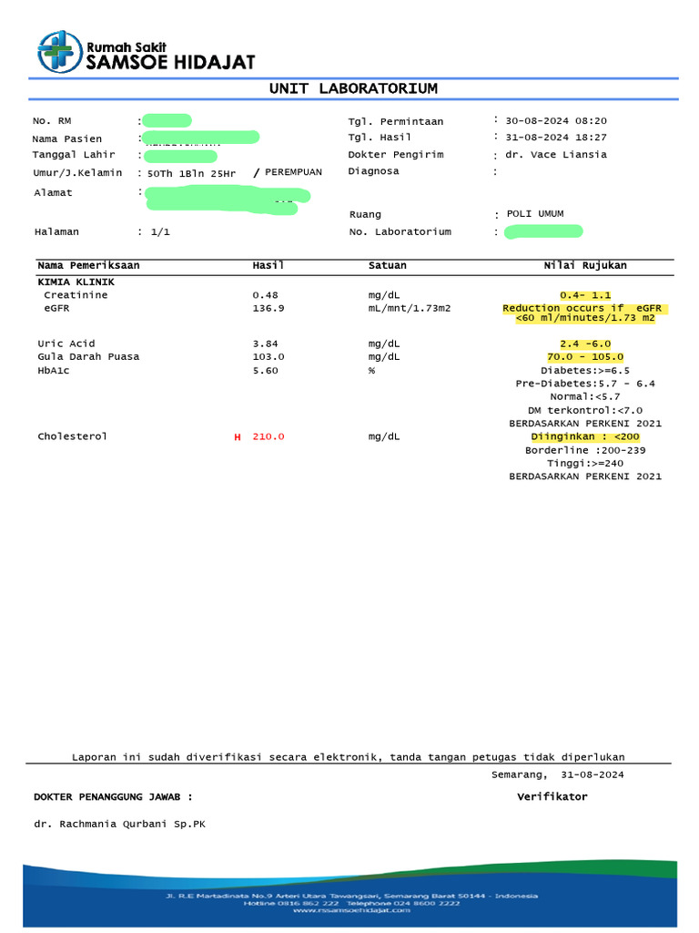 hasil lab dg ref range | PDF