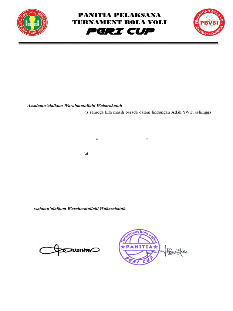 Surat Undangan PGRI CUP - Satgas PGRI | PDF