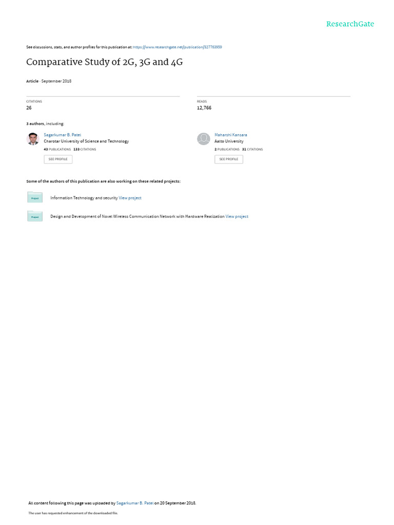 Comparative Study of 2G, 3G and 4G: September 2018 | PDF
