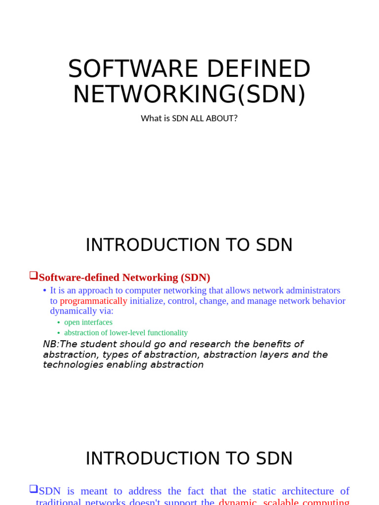 Lecture 1 - SOFTWARE DEFINED NETWORKING(SDN) | PDF Lecture 1 - SOFTWARE DEFINED NETWORKING(SDN) | PDF