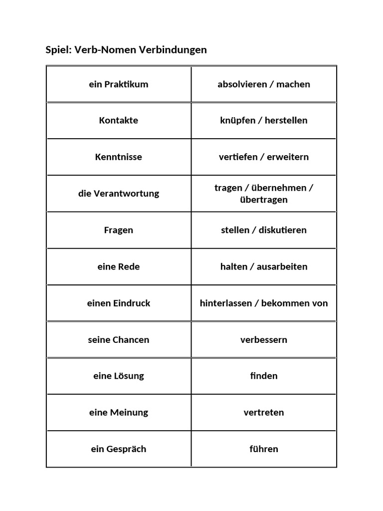 Spiel Verb Nomen Verbindung | PDF