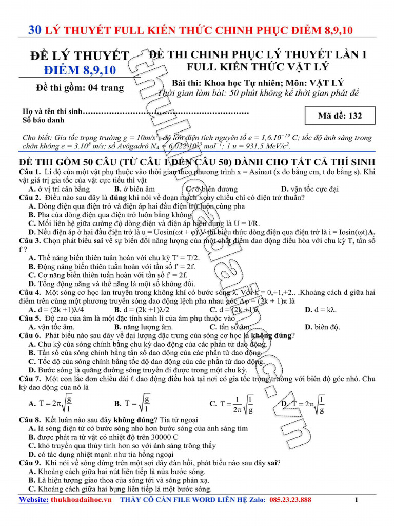 de Ly Thuyet So 01 Full Kien Thuc | PDF