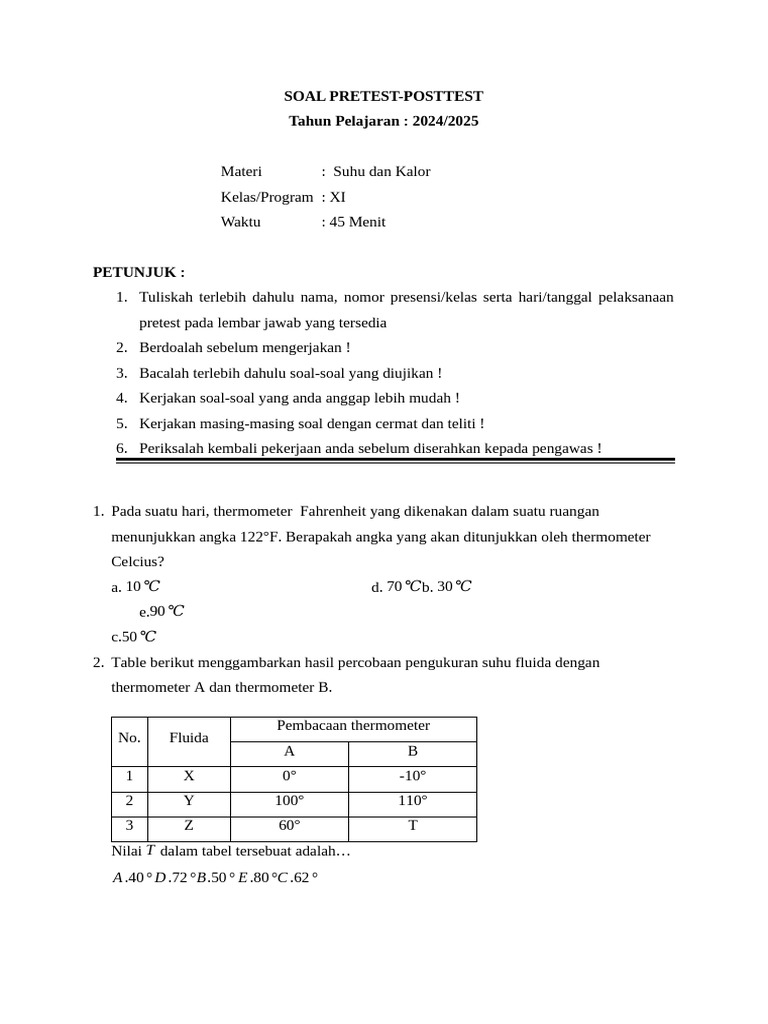 SOAL PRETEST POSTTEST | PDF