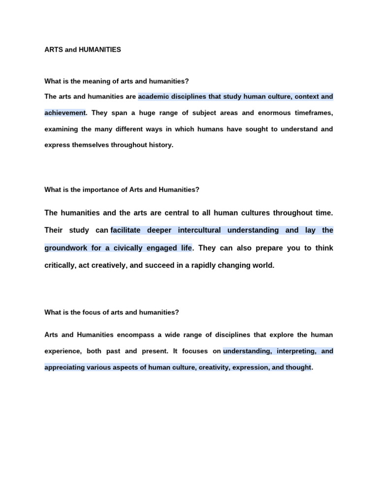 Lesson 1 Arts Humanities | PDF