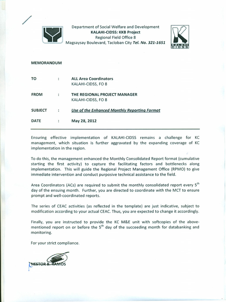 Use of the Enhanced Monthly Reporting Format | PDF