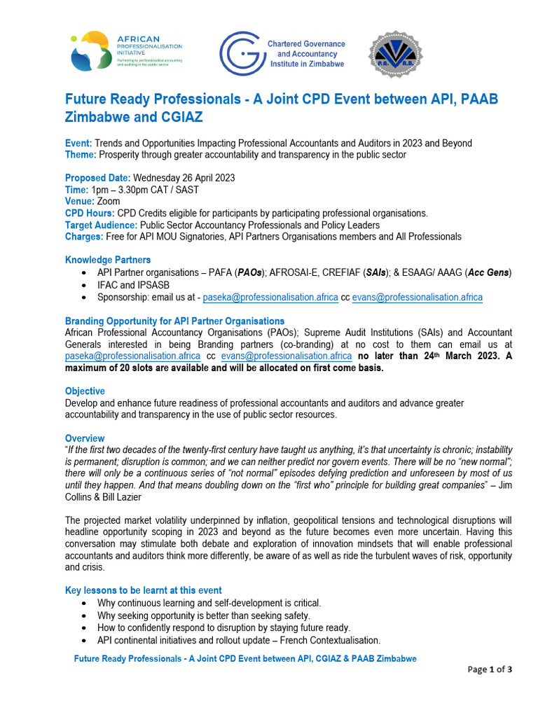 Joint CPD Event API PAAB Zim and CGIAZ V4 | PDF