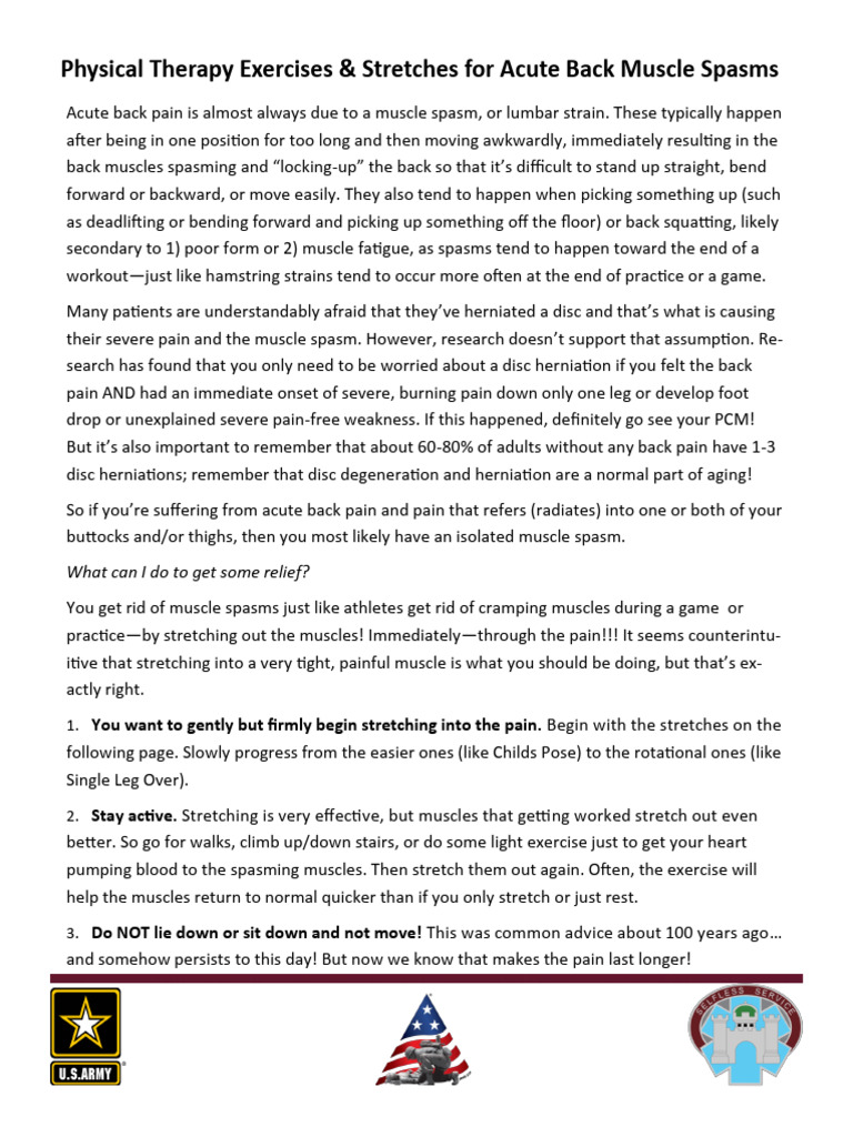 Back Muscle Spasm Relief Exercises | PDF | Back Pain | Musculoskeletal ...