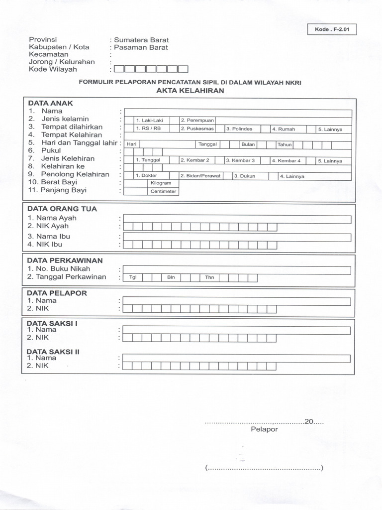 Formulir F-2.01 Kelahiran | PDF
