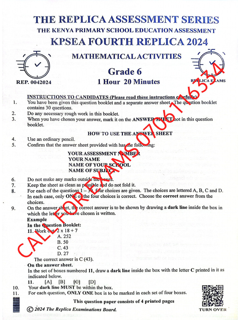 Replica Fourth Kpsea Maths | PDF