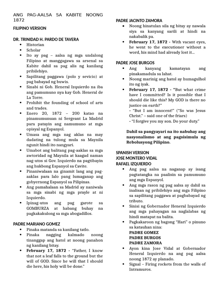 Ang Pag-Aalsa Sa Kabite Noong 1872 | PDF