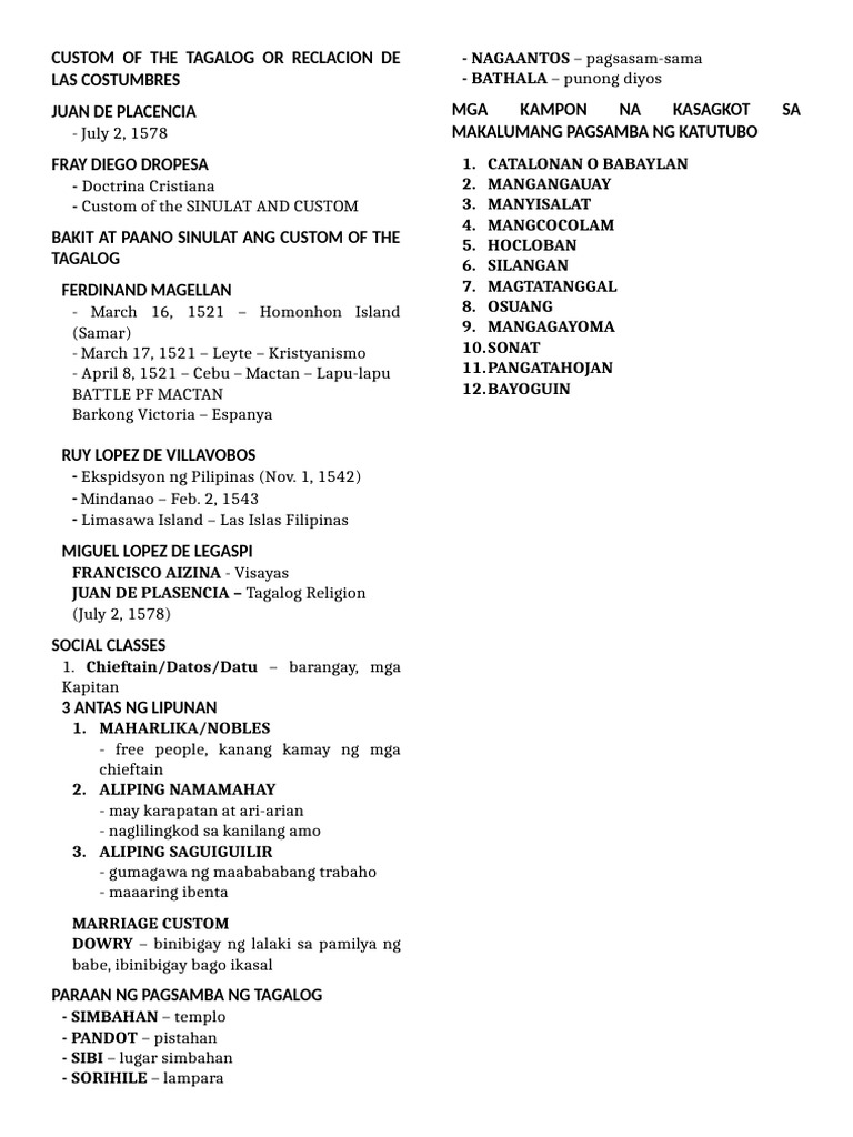 Custom of The Tagalog or Reclacion de Las Costumbres l2 | PDF