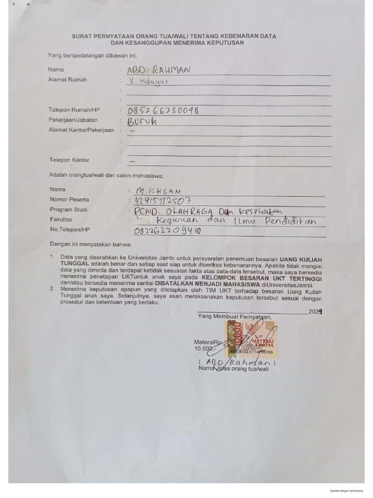 Surat Pernyataan ISAN | PDF