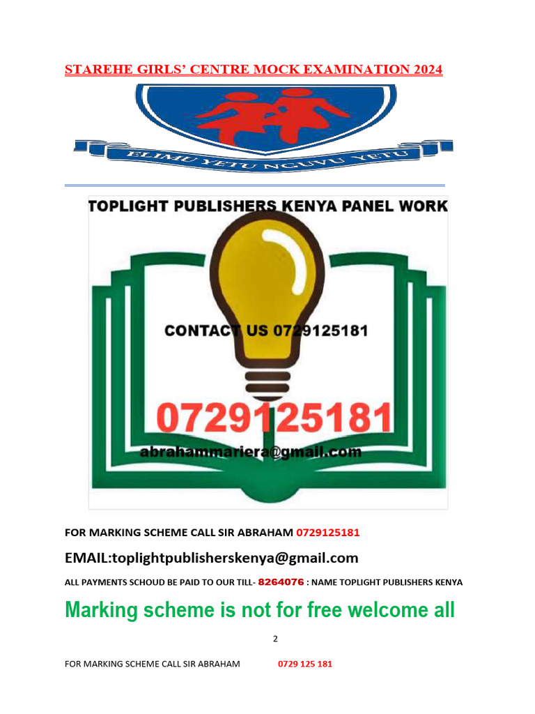 Starehe Girls Centre Mock Examination 2024 | PDF