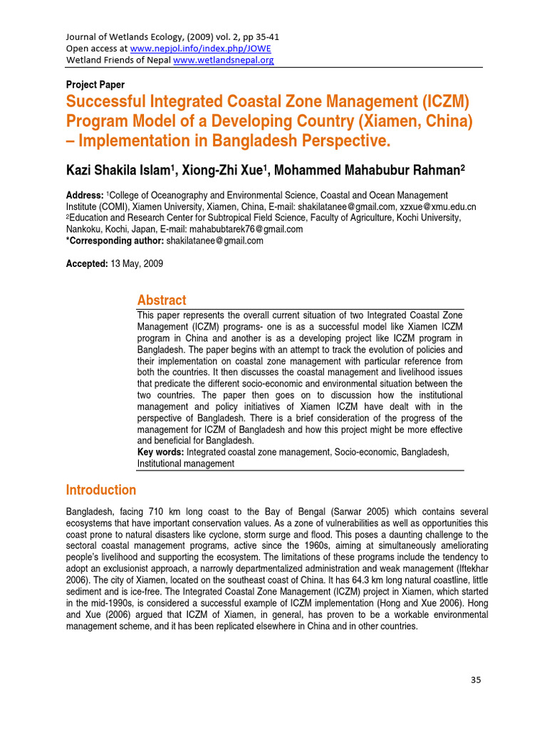 Successful Integrated Coastal Zone Management (ICZM) - Chinese Paper | PDF